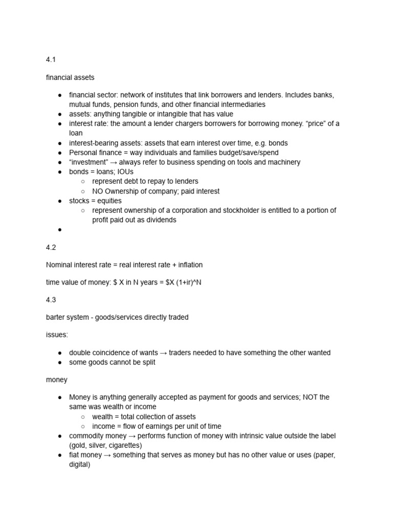 CH 4 Econ Notes | PDF | Interest | Money