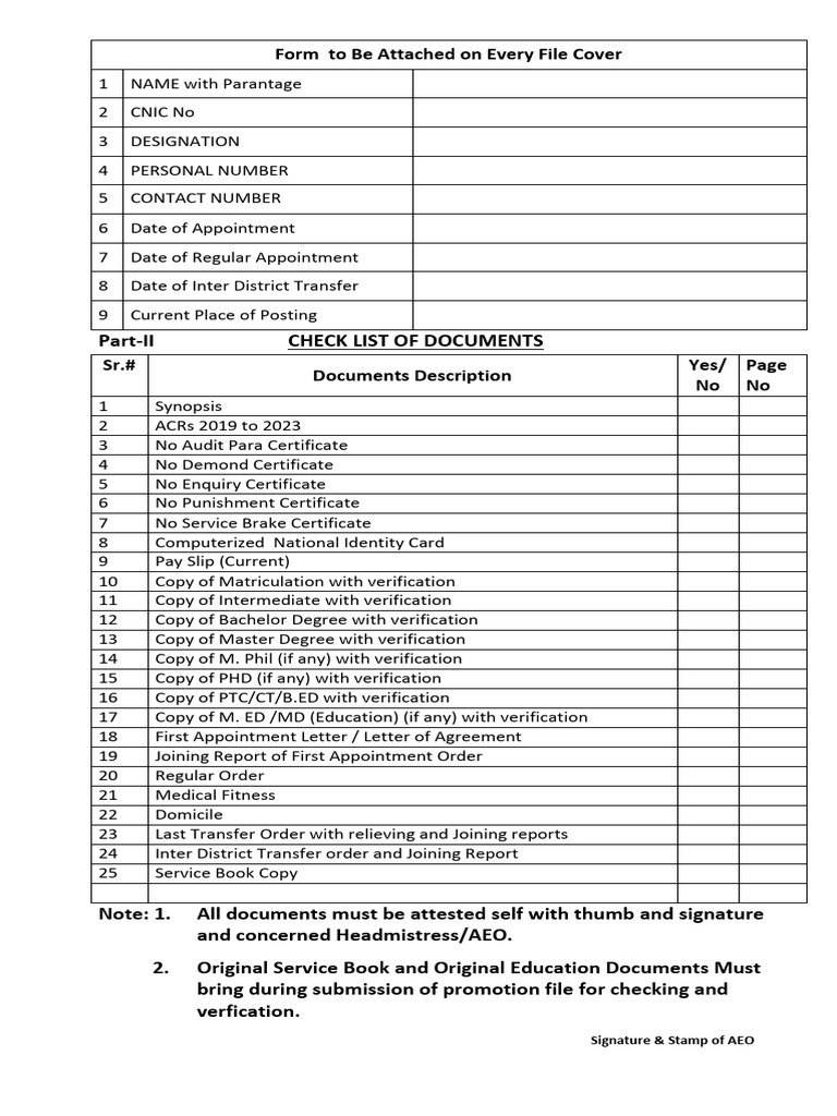 Promotion File Document Checklist | PDF