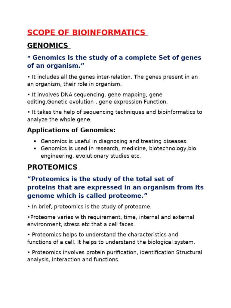 Scope of Bioinformatics | PDF | Proteomics | Bioinformatics