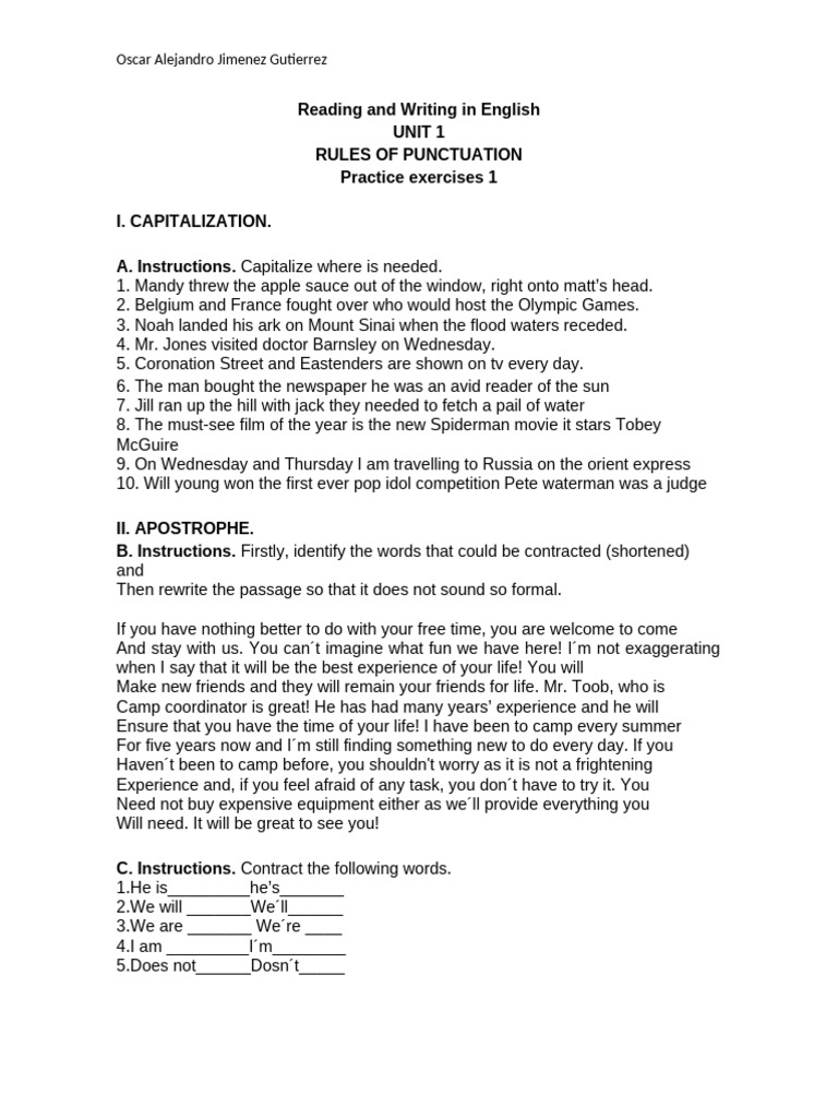 Practice Exercises 1 Rules of Punctuation | PDF | Comma