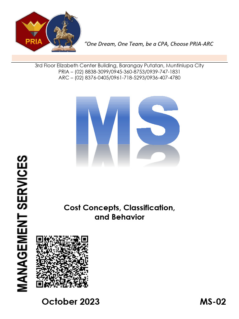 PRIA MS-02 Cost Concepts, Classification, and Behavior (student booklet) | PDF | Linear ...