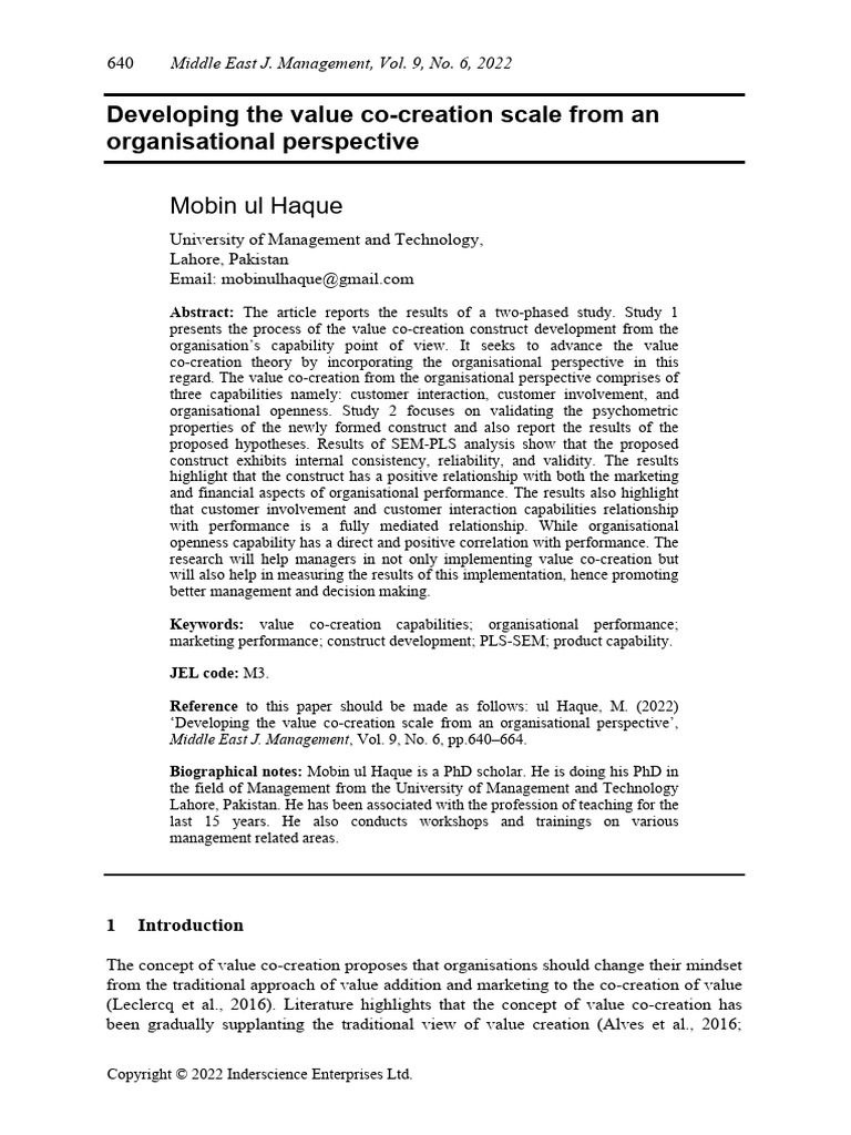Developing VCC Scale From An Organizational Perspective | PDF ...