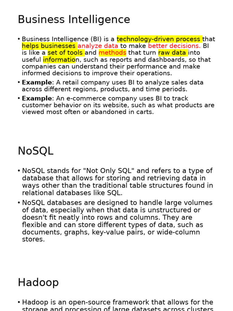 Business Intelligence Notes | PDF | Data Analysis | No Sql