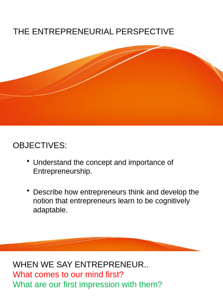 The Entrepreneurial Perspective | PDF | Entrepreneurship | Business