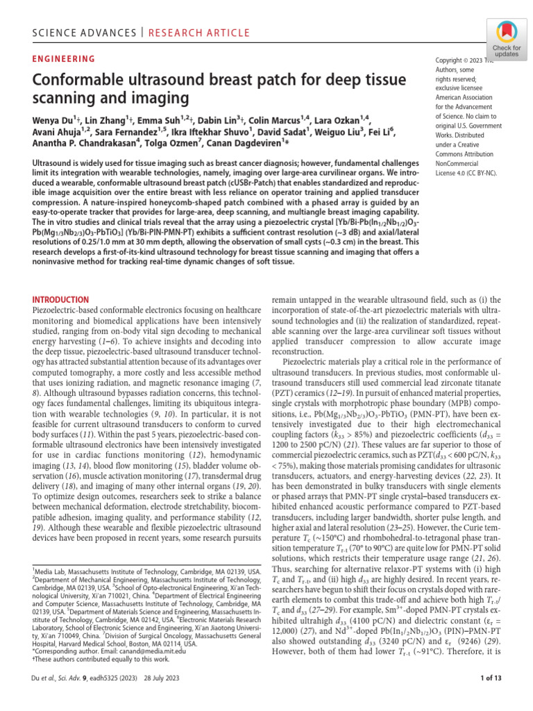 sciadv.adh5325 | PDF | Piezoelectricity | Medical Imaging
