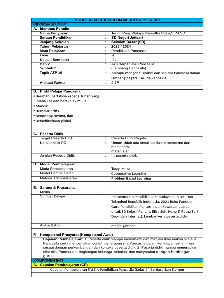 Modul Ajar - Pancasila - Kelas 2 - SD Negeri Jatisari - Teguh Panji ...