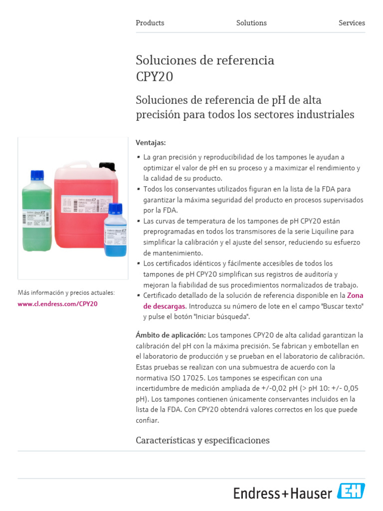 Endress-Hauser Buffers CPY20 ES | PDF | Calibración | Ph