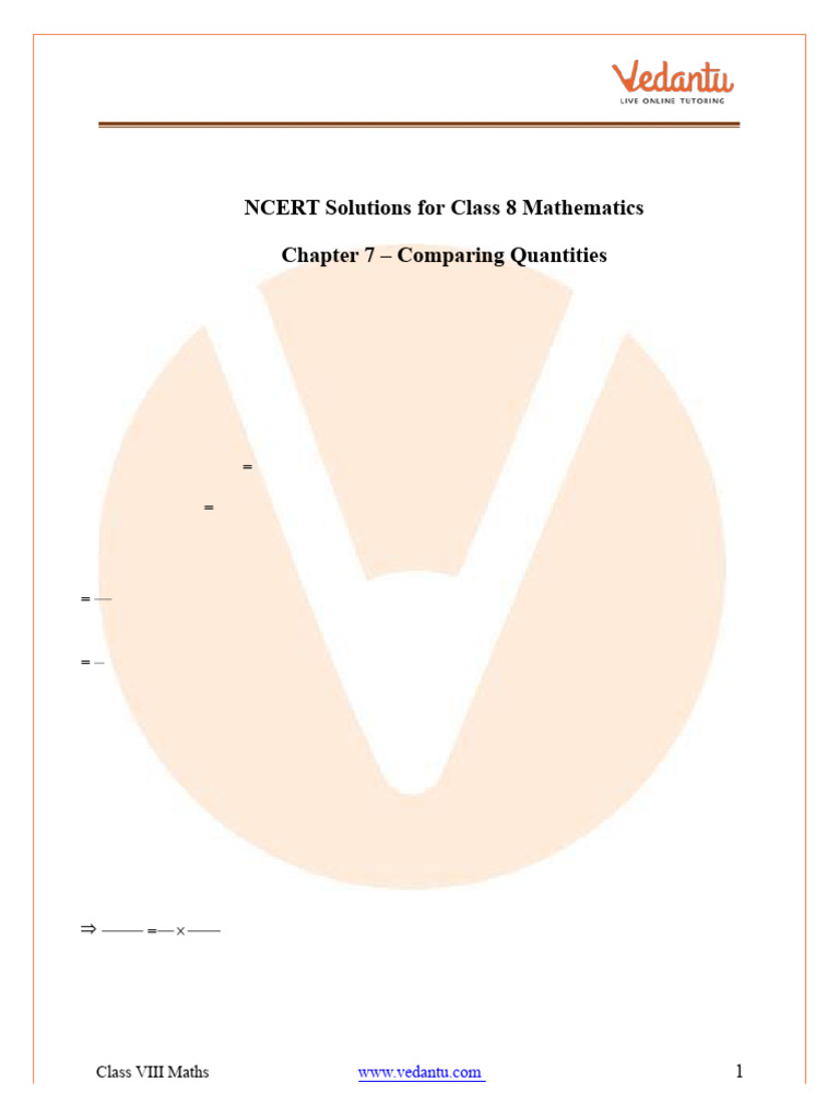 NCERT Solutions For Class 8 Maths Chapter 7 Comparing Quantities - Free PDF Download | PDF ...
