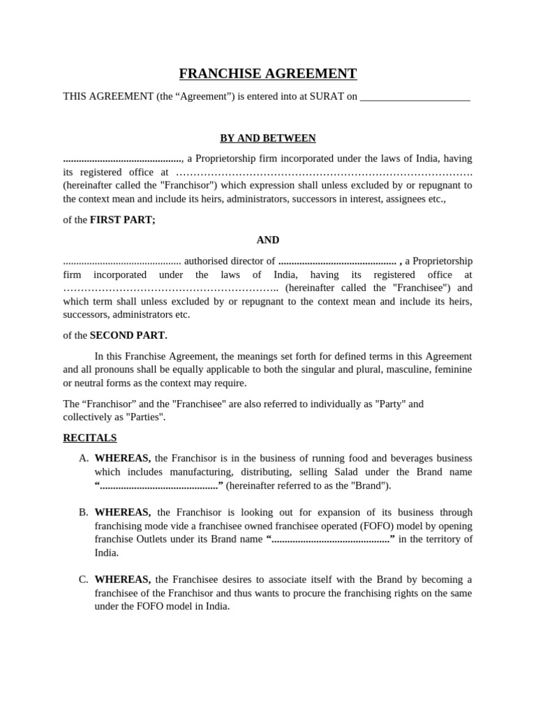 Franchise Agreement Demo | PDF | Franchising | Patent