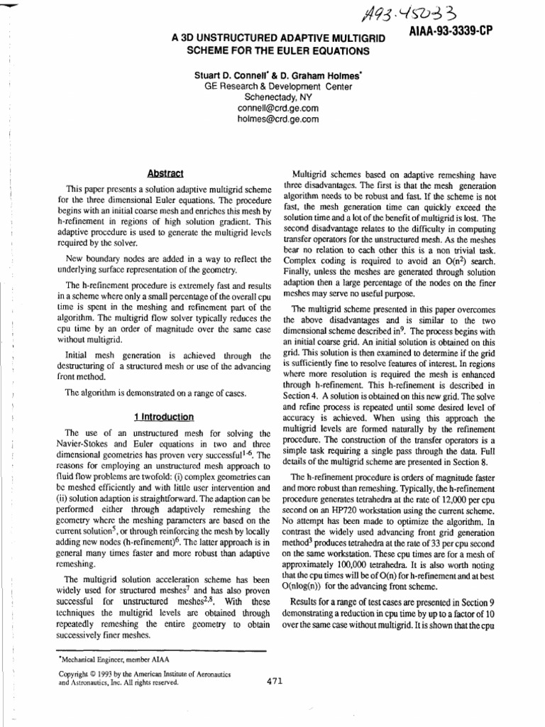 Connell1993 3d Unstructure Adaptive Multigrid Scheme | PDF | Computational Fluid Dynamics ...