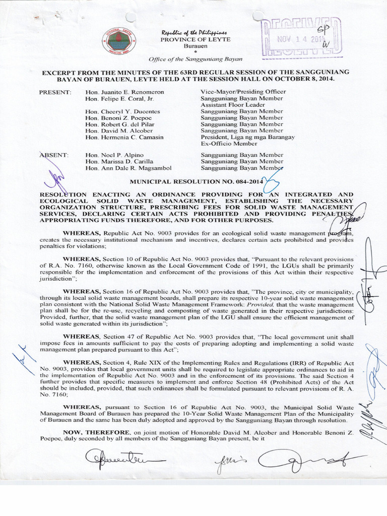 Municipal Ordinance No. 04-2014 (Ecological Solid Waste Management ...