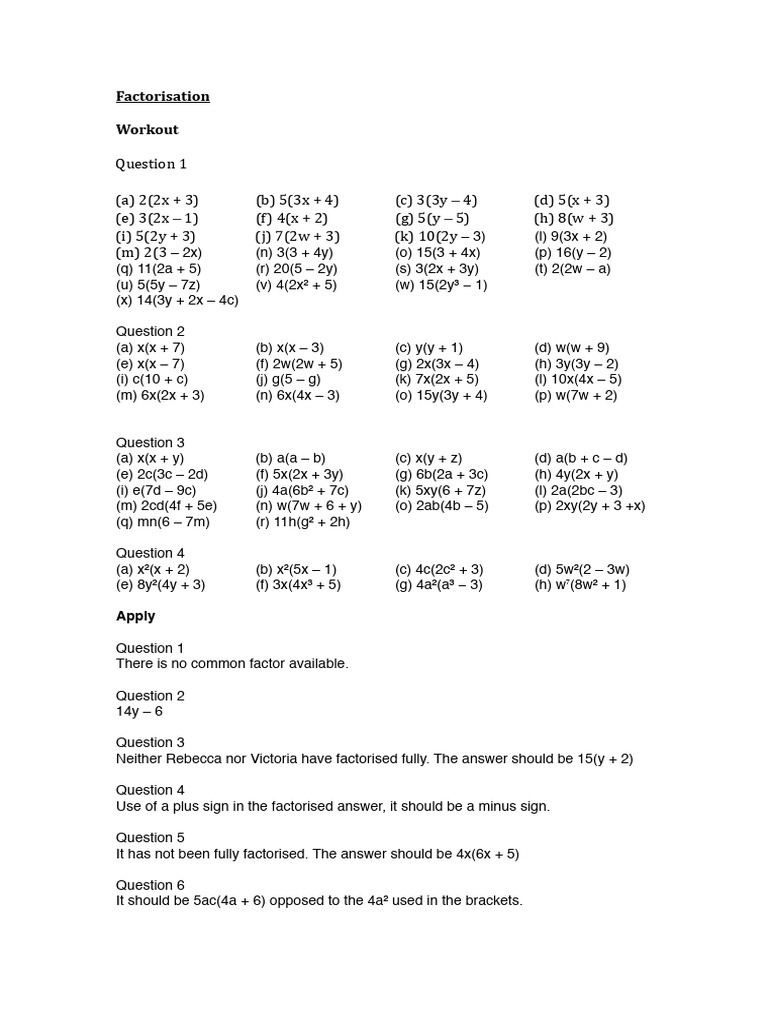 Factorization Questions with Solutions | PDF