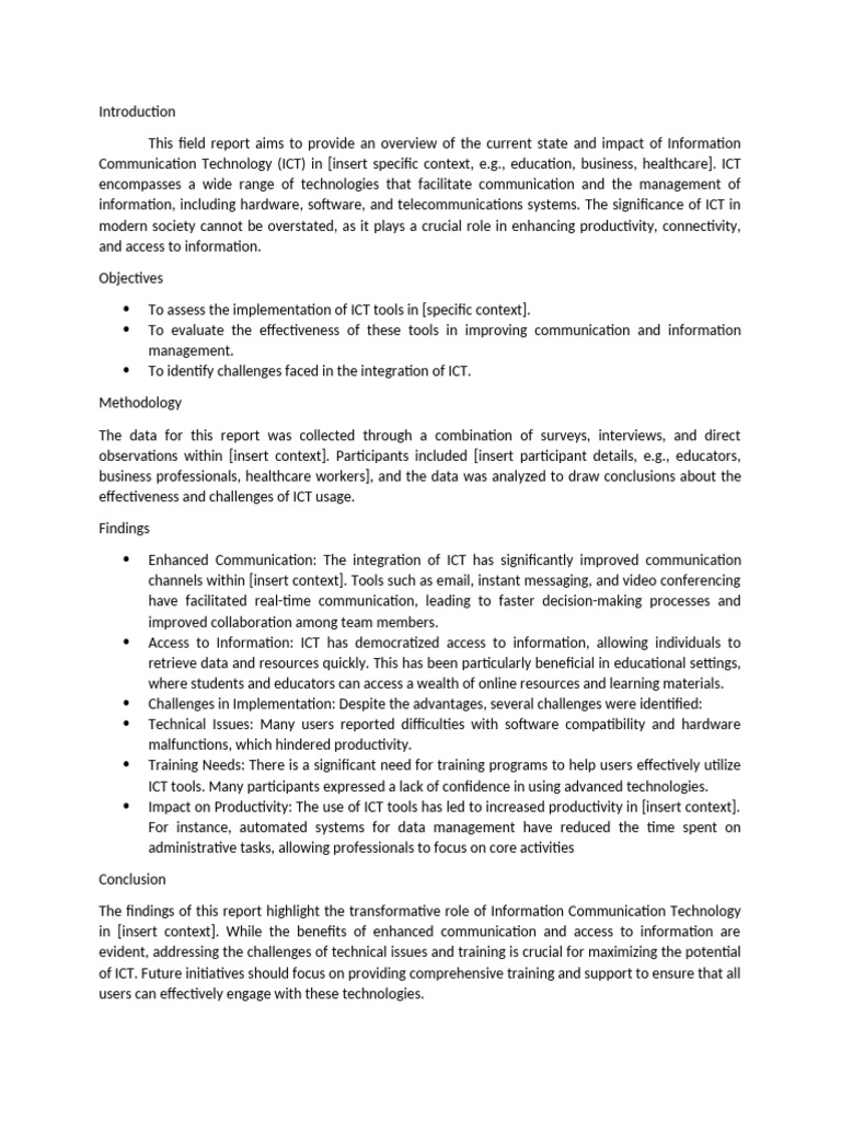 Sample Field Report Ict | PDF | Educational Technology | Information ...