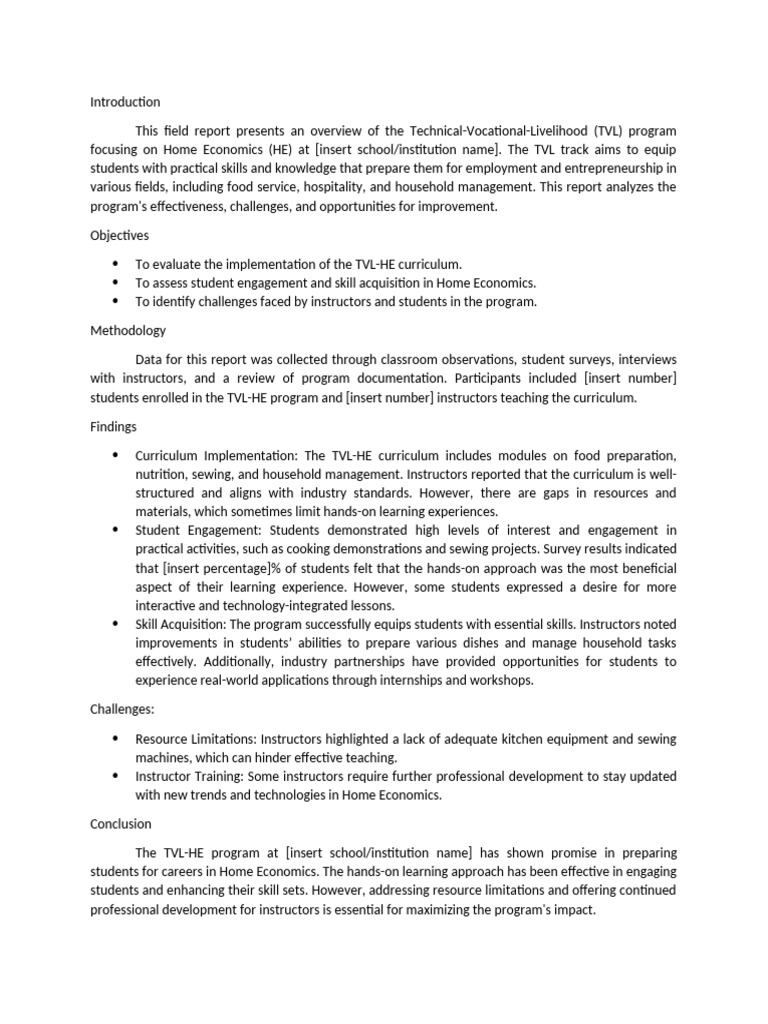 SAMPLE FIELD REPORT HE | PDF | Learning | Curriculum