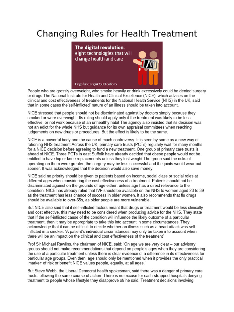 Changing Rules For Health Treatment | PDF | National Health Service ...