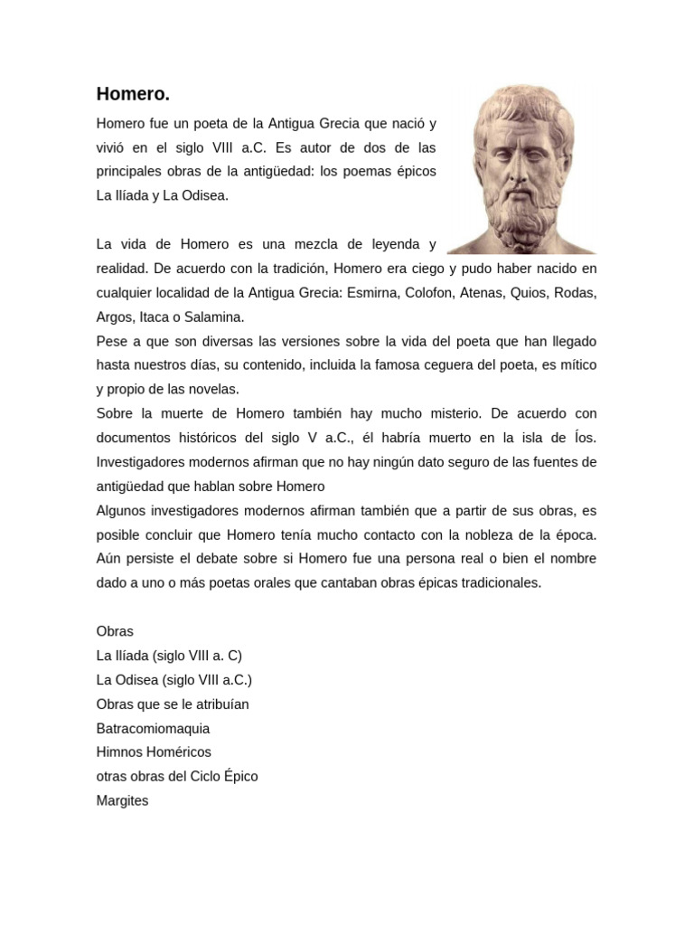 Biografía de Homero, el poeta épico | PDF