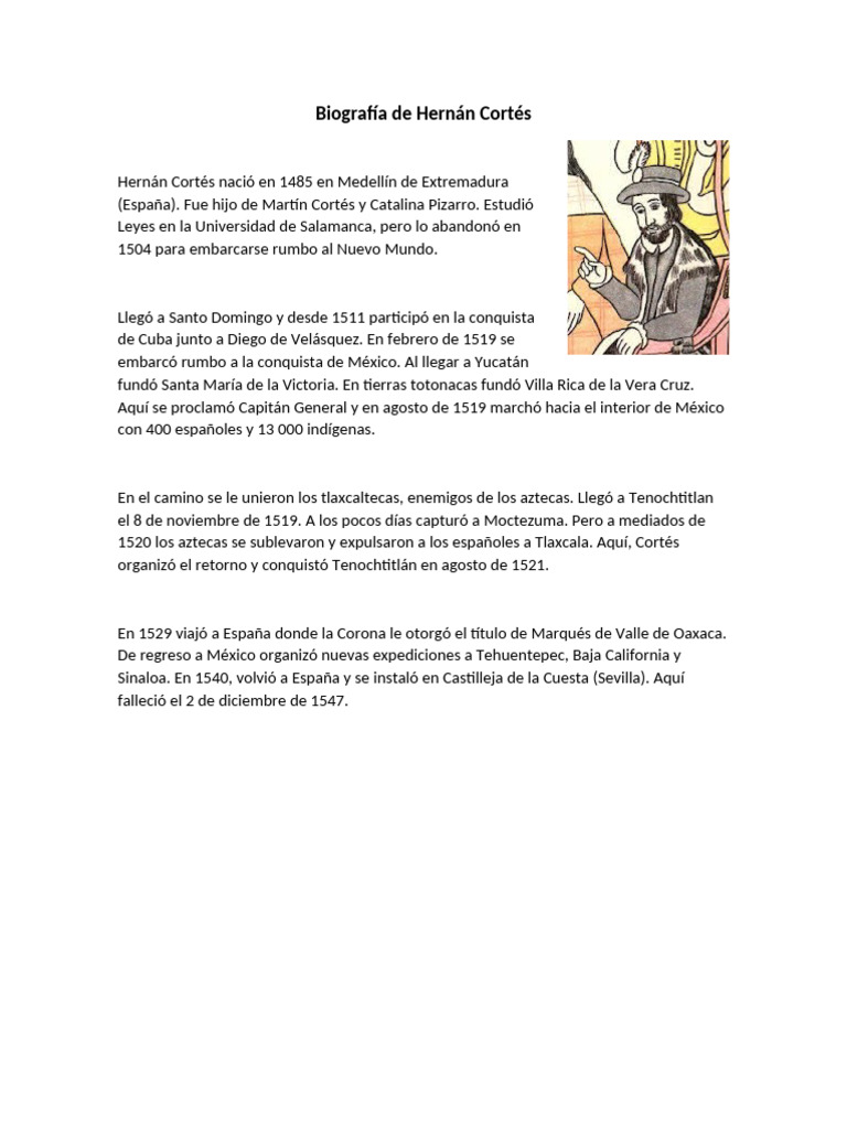 Biografía de Hernán Cortés para Niños | PDF