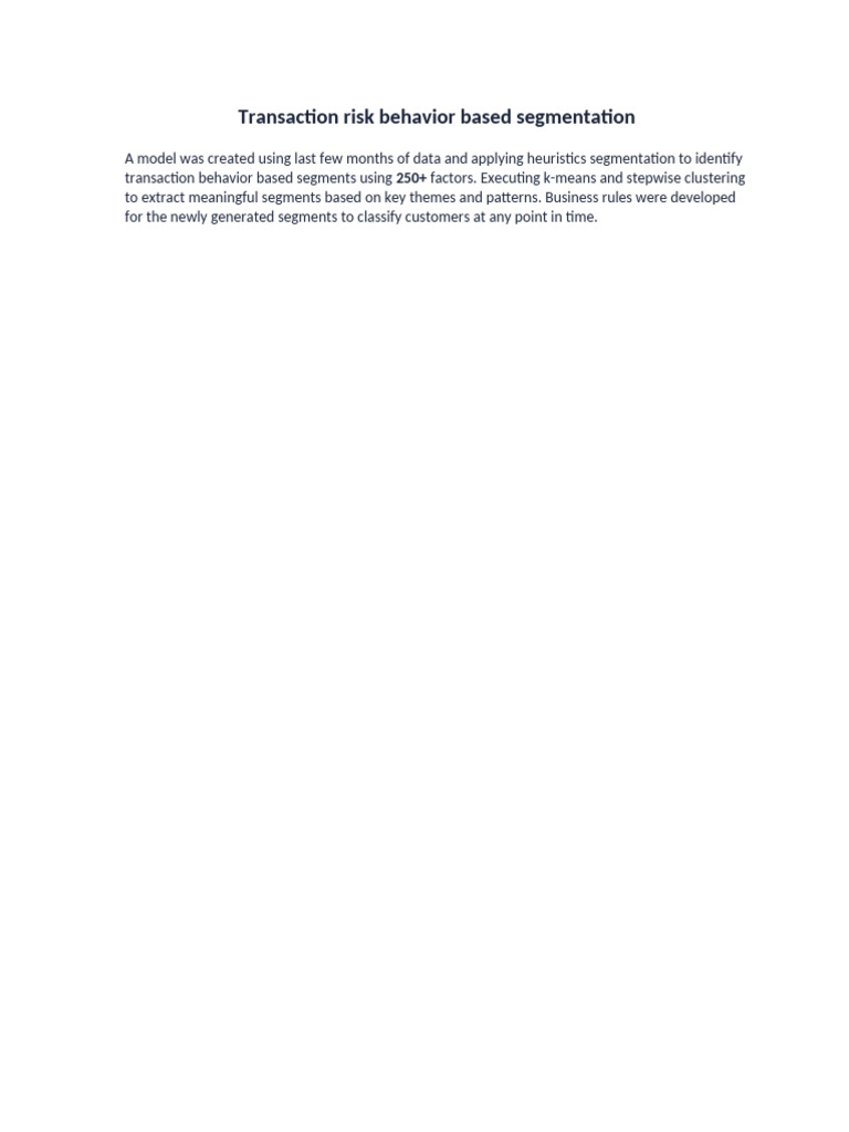 Transaction Risk Behavior Based Segmentation | PDF