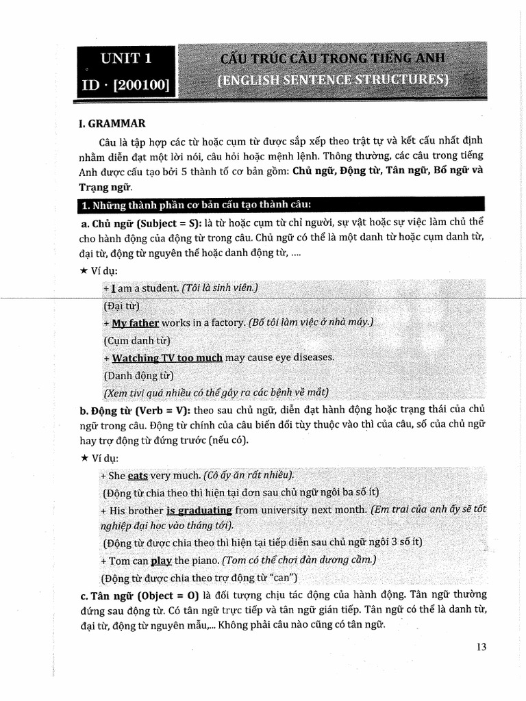 Unit 1 - Sentence Structures in English | PDF