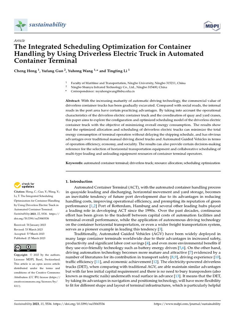 The Integrated Scheduling Optimization for Container | PDF | Crane (Machine) | Transport