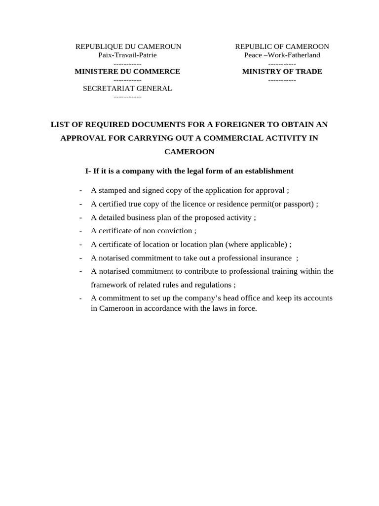 Required Documents for Business Approval in Cameroon | PDF | Notary ...