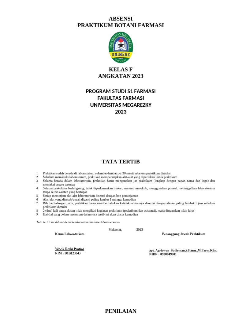 ABSEN_LAB_BOTANI_KELAS_F_DK_(fixxxx_3)3 | PDF