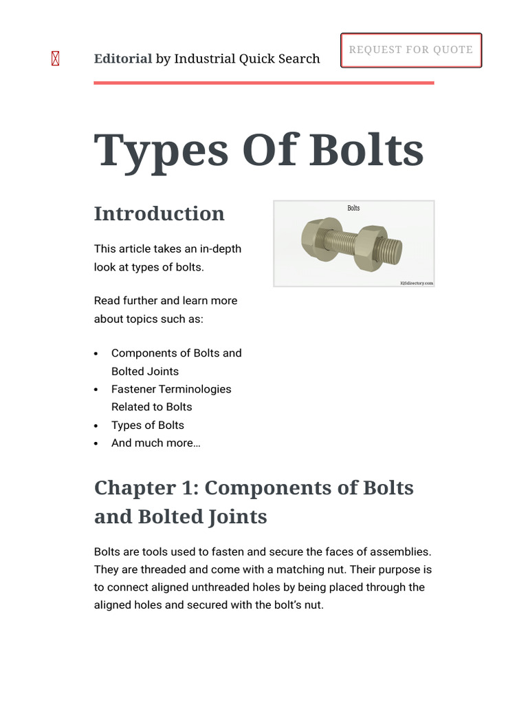 Types of Bolts_ Types, Components, And Fastener Terms | PDF | Screw ...