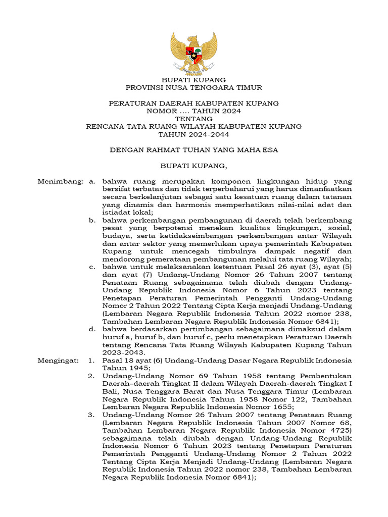 Raperda - RTRW - Kupang - 18112024 | PDF