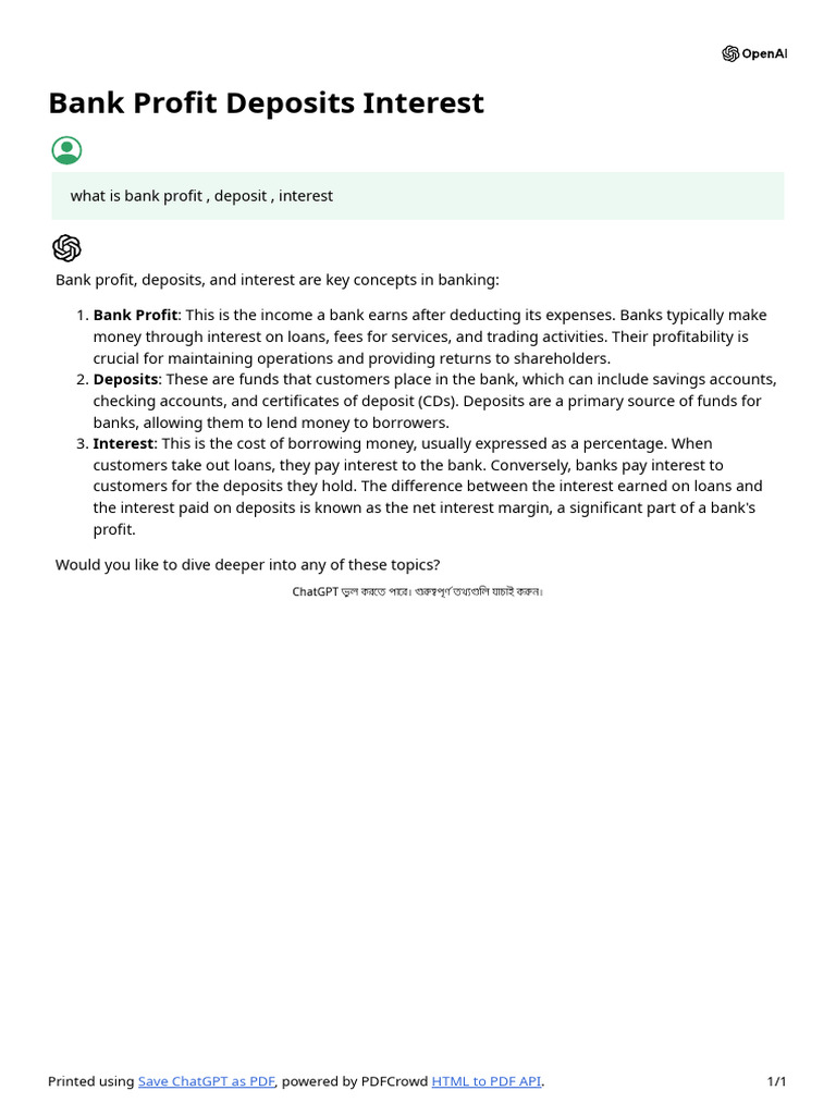 Bank Profit and Deposit Interest Explained | PDF