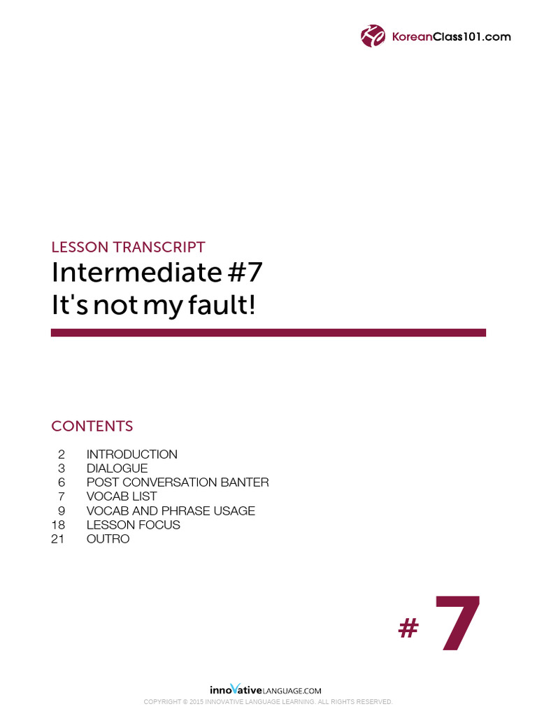 Intermediate #7 It's Not My Fault!: Lesson Transcript | PDF