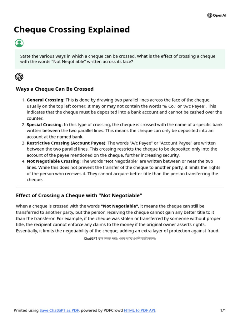 Cheque Crossing Explained | PDF