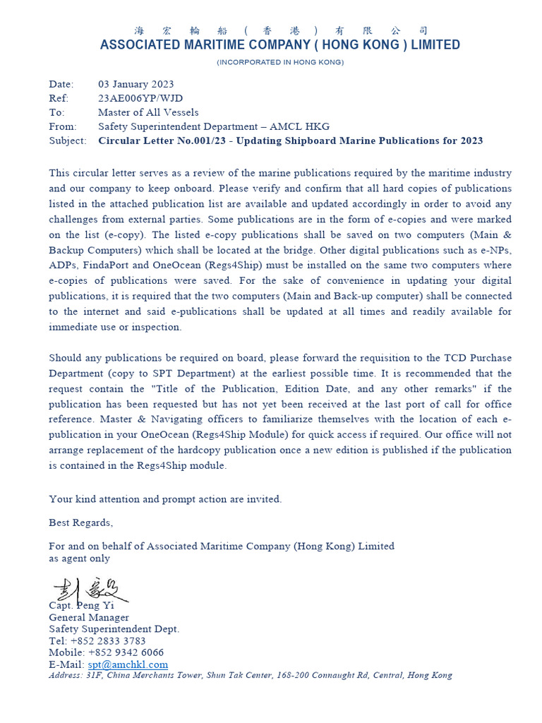 Circular Letter - For Updating Marine Publications 2023 | PDF ...