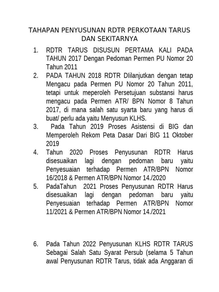 Tahapan Penyusunan RDTR Perkotaan Tarus Dan Sekitarnya | PDF