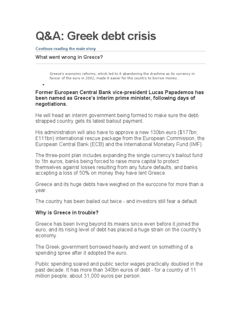 Q&A: Greek Debt Crisis: What Went Wrong in Greece? | PDF | Greek ...