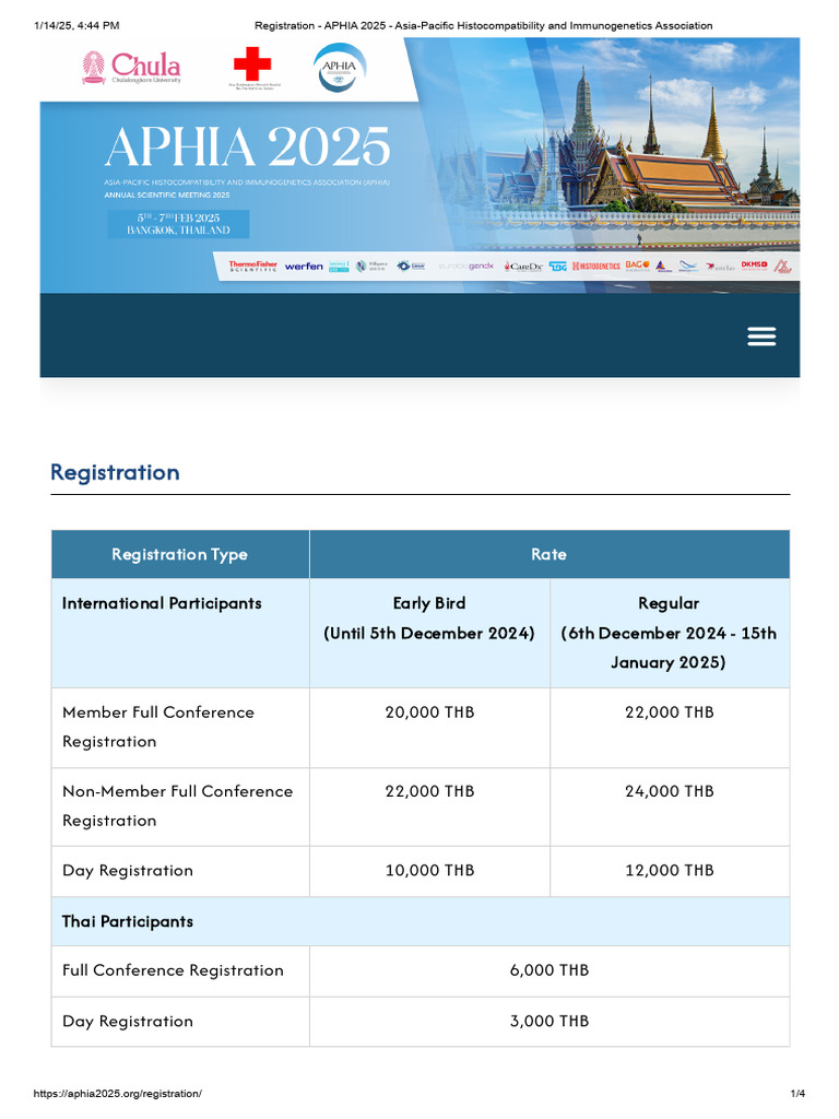 Registration - APHIA 2025 - Asia-Pacific Histocompatibility and Immunogenetics Association | PDF ...