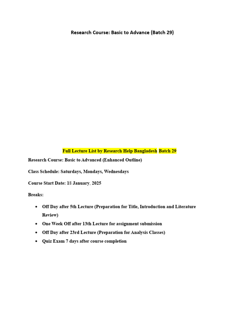 Course Outline Batch 29 With Date Schedule 2 | PDF | Statistics ...