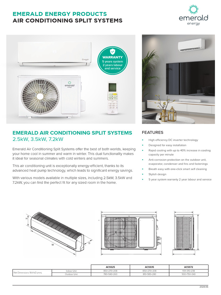 3813, 3810, 3811, Emerald Non Ducted Single Split System | PDF | Air ...