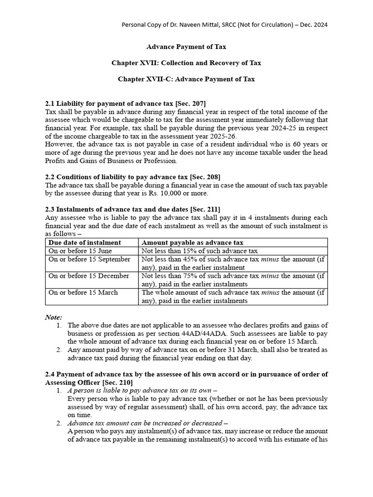 Advance Tax Payment Guidelines 2024 | PDF | Taxes | Income