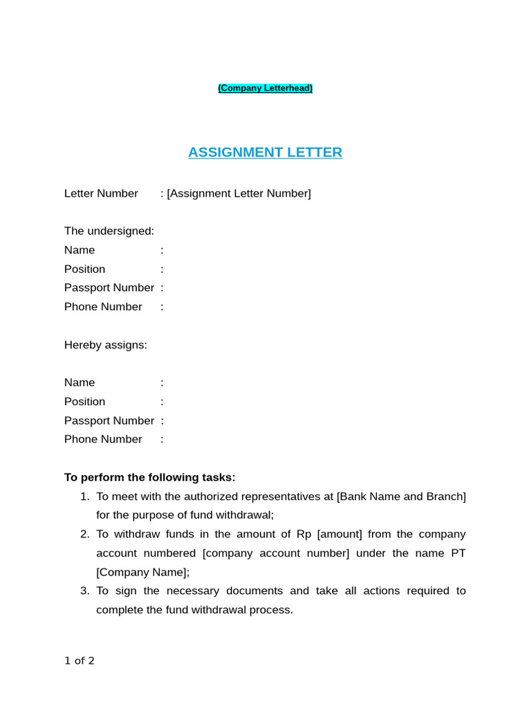 Assignment Letter (S Tugas) | PDF