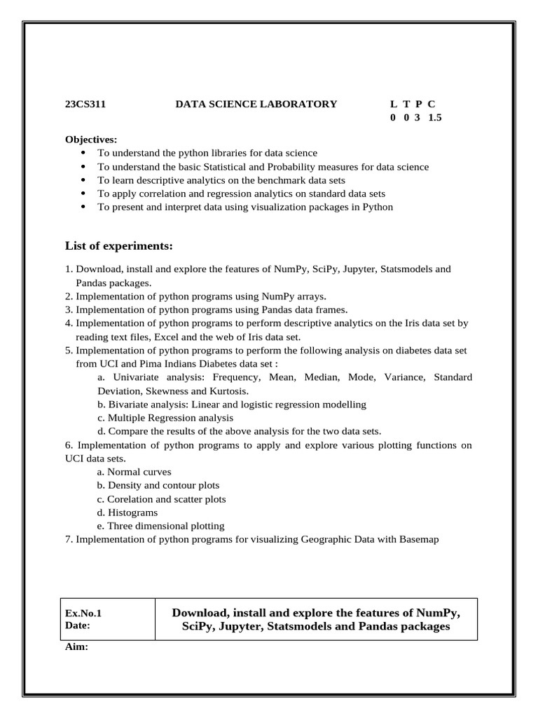 Data Science Lab: Python Libraries Guide | PDF | Python (Programming ...