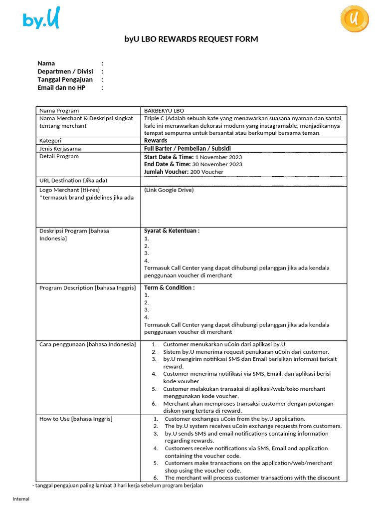 Form Pengajuan LBO Rewards byU | PDF