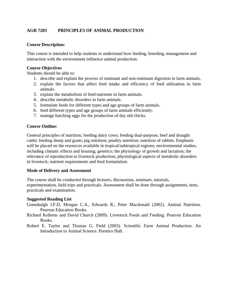 Agr 7203 Principles of Animal Production | PDF