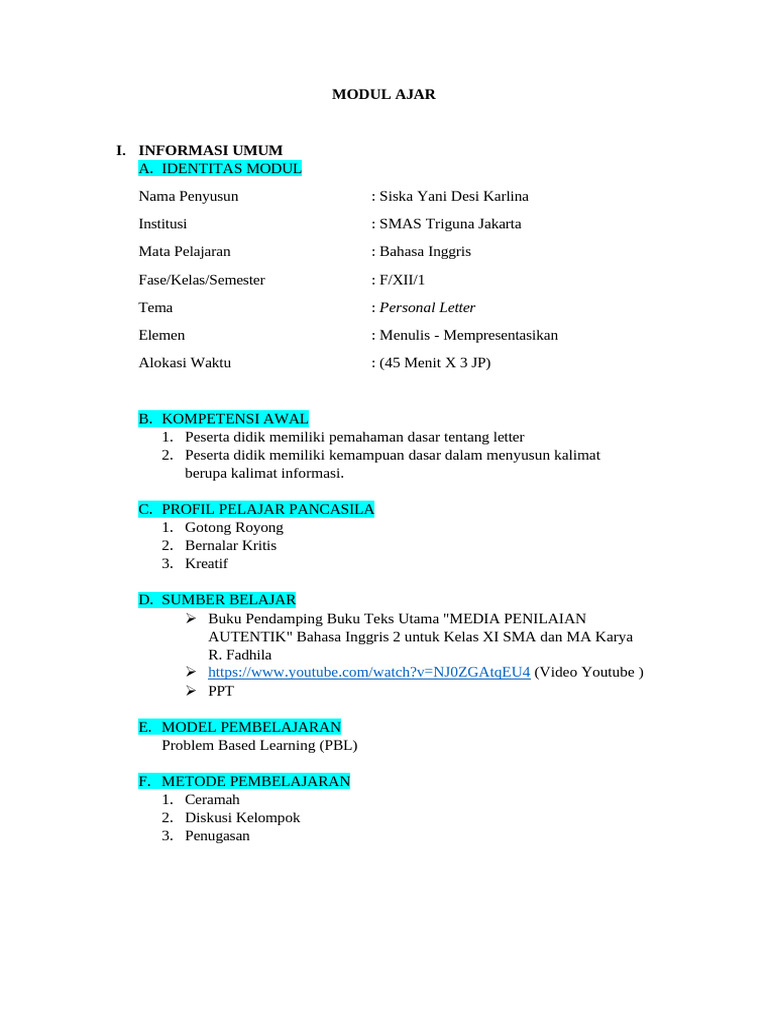 Modul XII Personal Letter | PDF