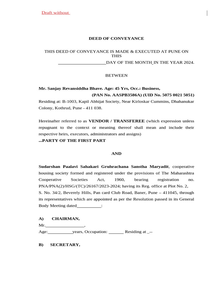 Conveyance Draft From Society | PDF | Deed | Conveyancing