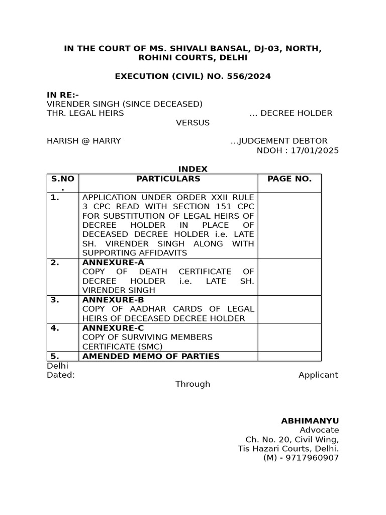 Order 22 Rule 3 Application | PDF | Affidavit | Evidence
