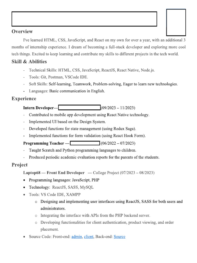 Intern Dev - No Infor | PDF
