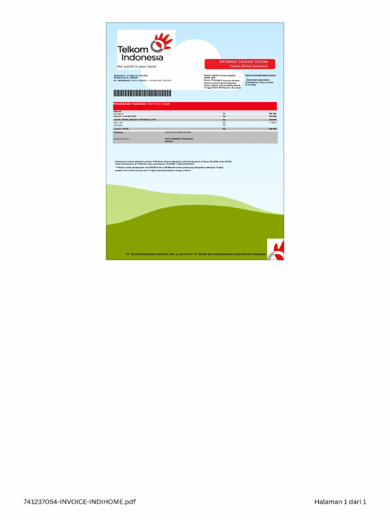 INVOICE INDIHOME BULAN JULI | PDF