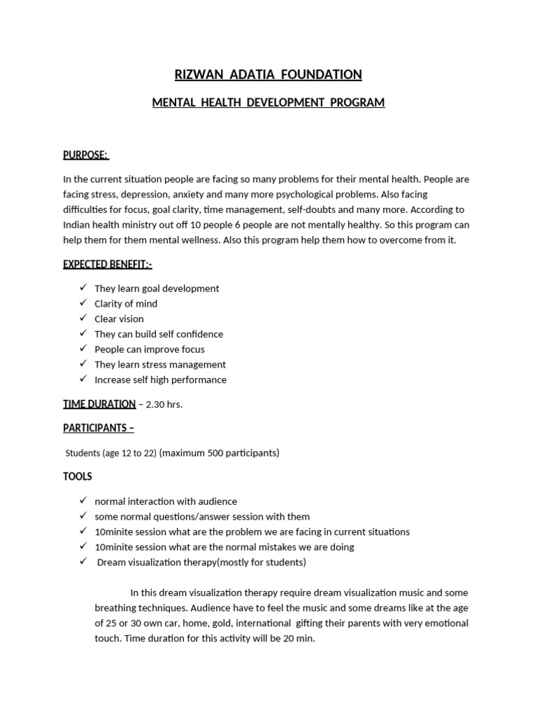 Mental Health Development Program for Youth | PDF | Mental Health ...