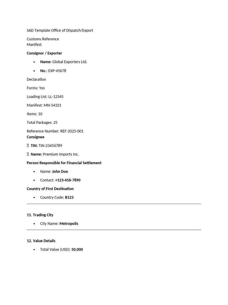 SAD Template Office of Dispatch | PDF
