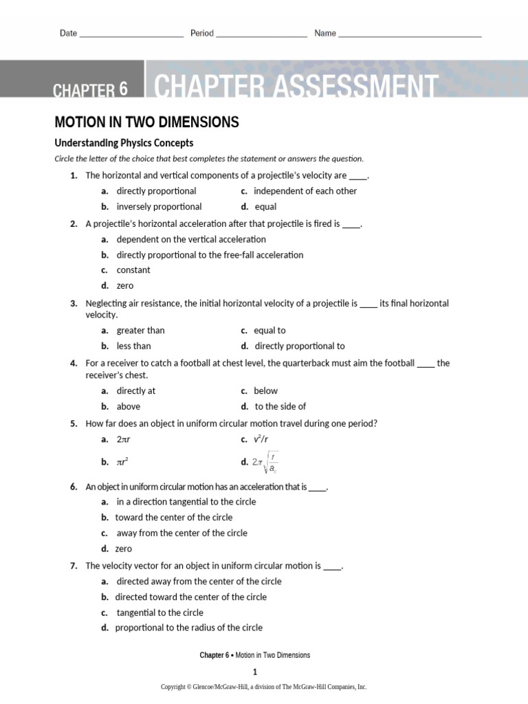 Chapter Assessment Motion in Two Dimensions Student Editable | PDF ...